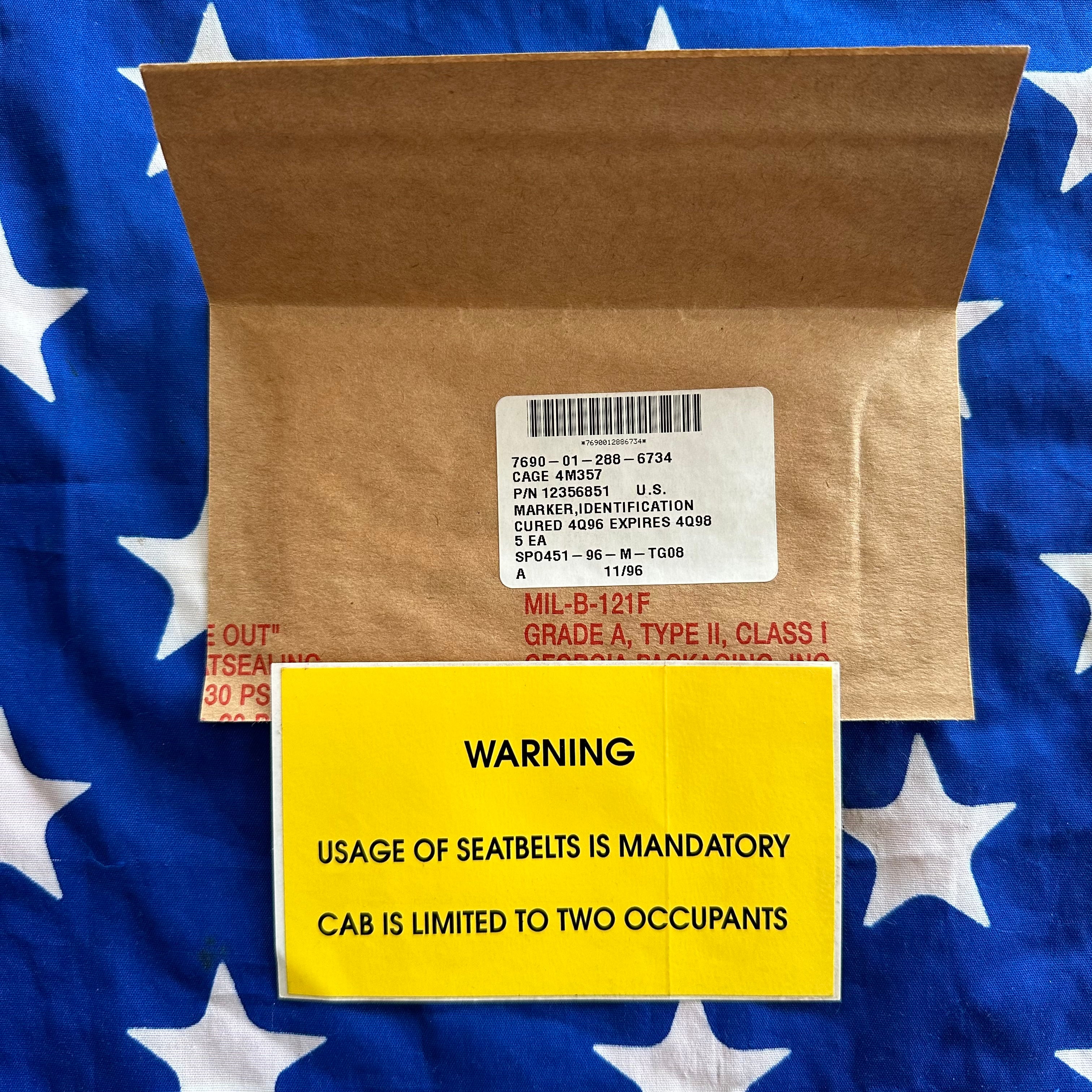 NOS Military Seat Belt Decal M35A2 M900 Series – M151 Parts