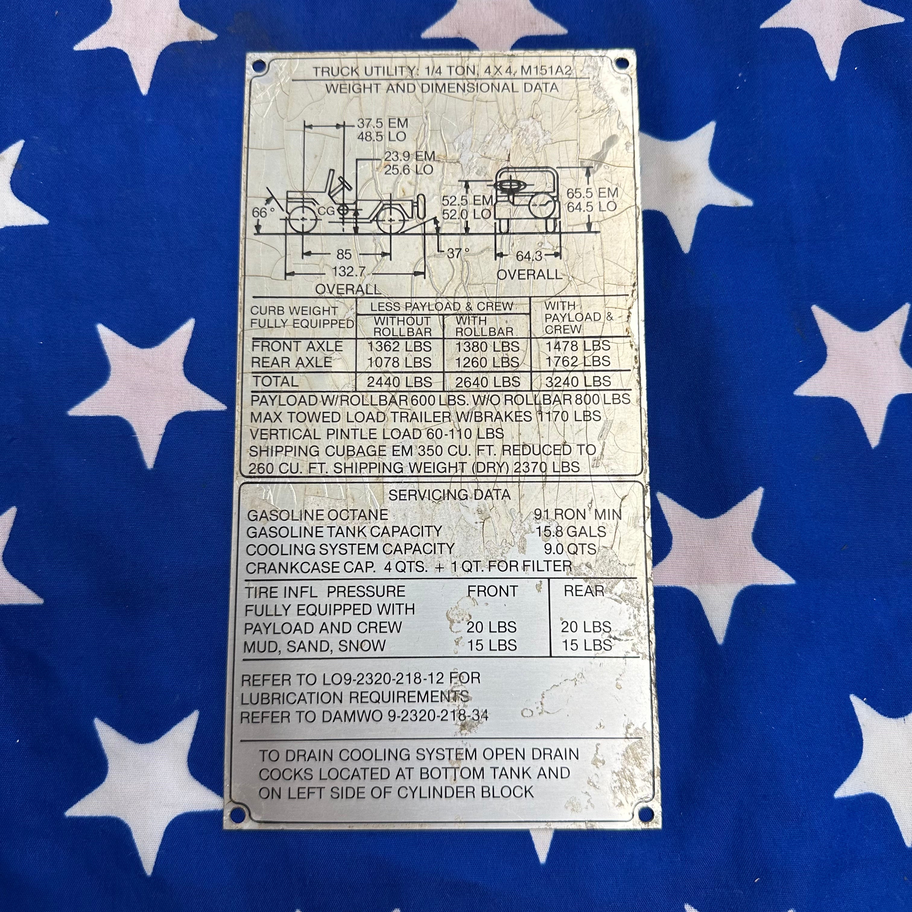 USED M151A2 ROPS Data Plate – M151 Parts
